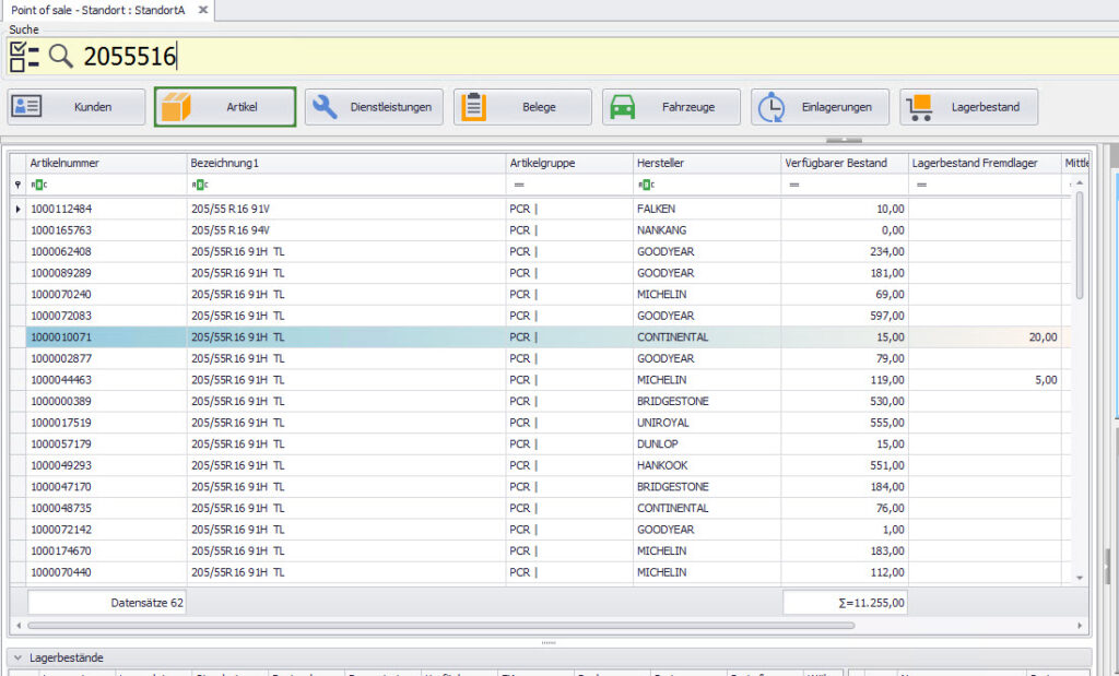 Mit der desk.tyreline Software für den Reifenhandel sind Buttons für ...